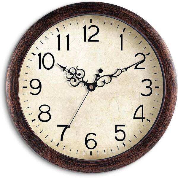 Vintage Bronze 12 Inch Wall Clock Battery Operated Quartz Silent Non ...