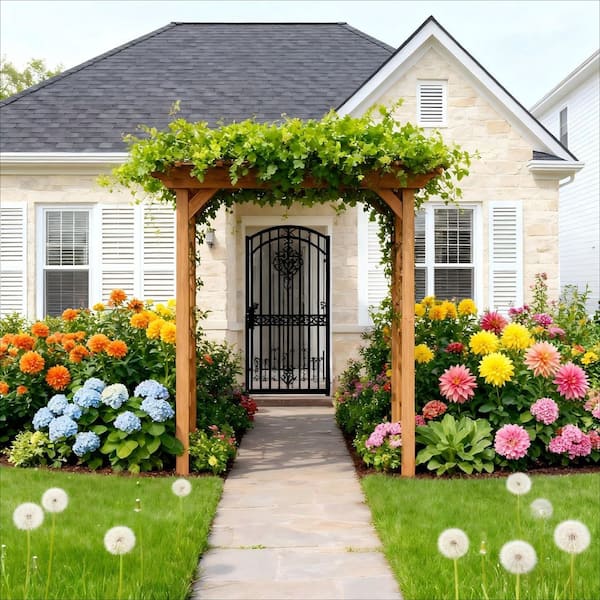 85 in. x 63 in. Brown Wooden Garden Arbor Arch for Wedding Aisle and ...