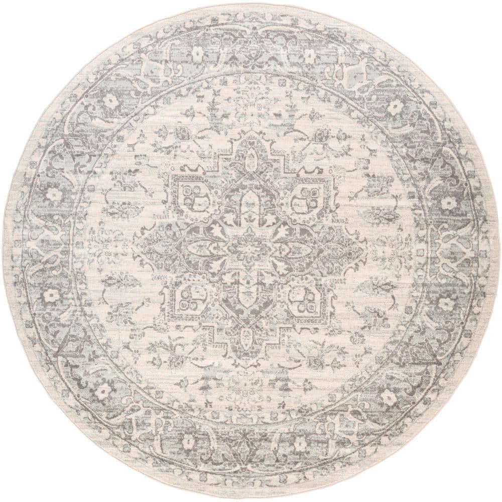 Livabliss Axel Light Gray 7 ft. 10 in. x 7 ft. 10 in. Round Area Rug ...