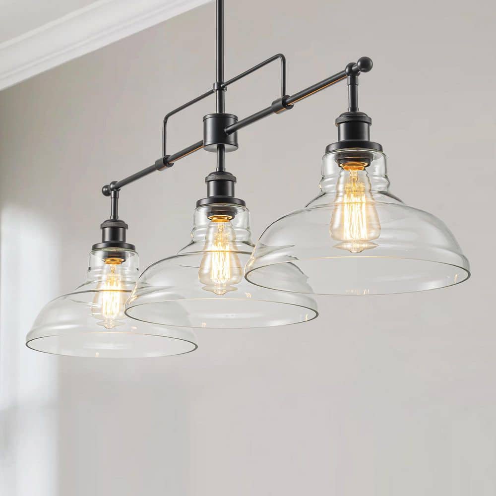 Rennnsan Archie 3-Light Industrial Modern Black Linear Clear Glass ...