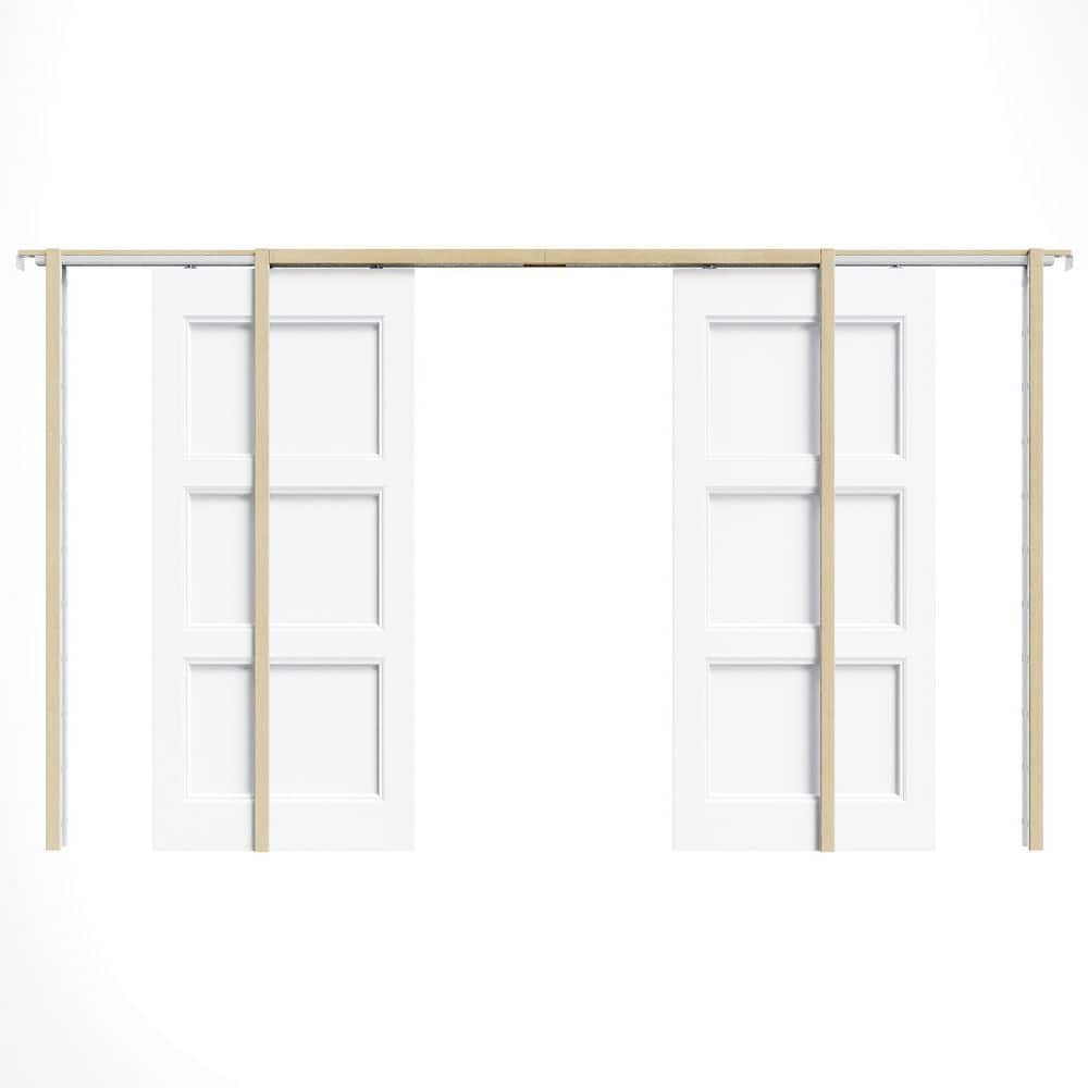 EH PUERTA 72 in. x 80 in. White Primed 3-Paneled Molded Solid Core Wood ...