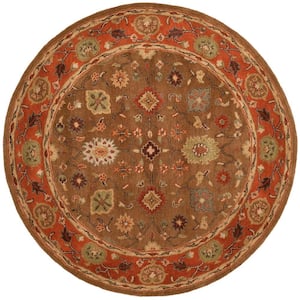SAFAVIEH Heritage Rust/Beige 6 ft. x 6 ft. Round Border Area Rug HG734D ...