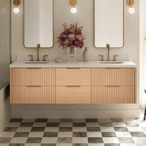 ARIEL Lucia 72 in. Double Sink Floating Bathroom Vanity in Oak with ...