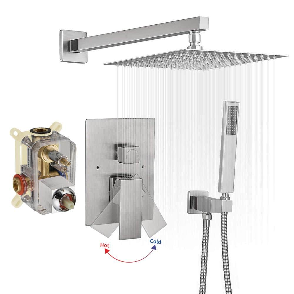 BWE 10 in. 2-Spray Wall Mount Dual Fixed and Handheld Shower Head 2.5 ...
