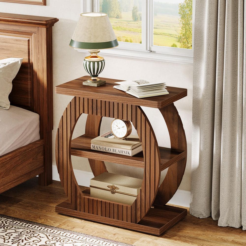 BYBLIGHT Fenley Brown 26 in. W 3-Tier Rectangle Wood Nightstand Bedside ...