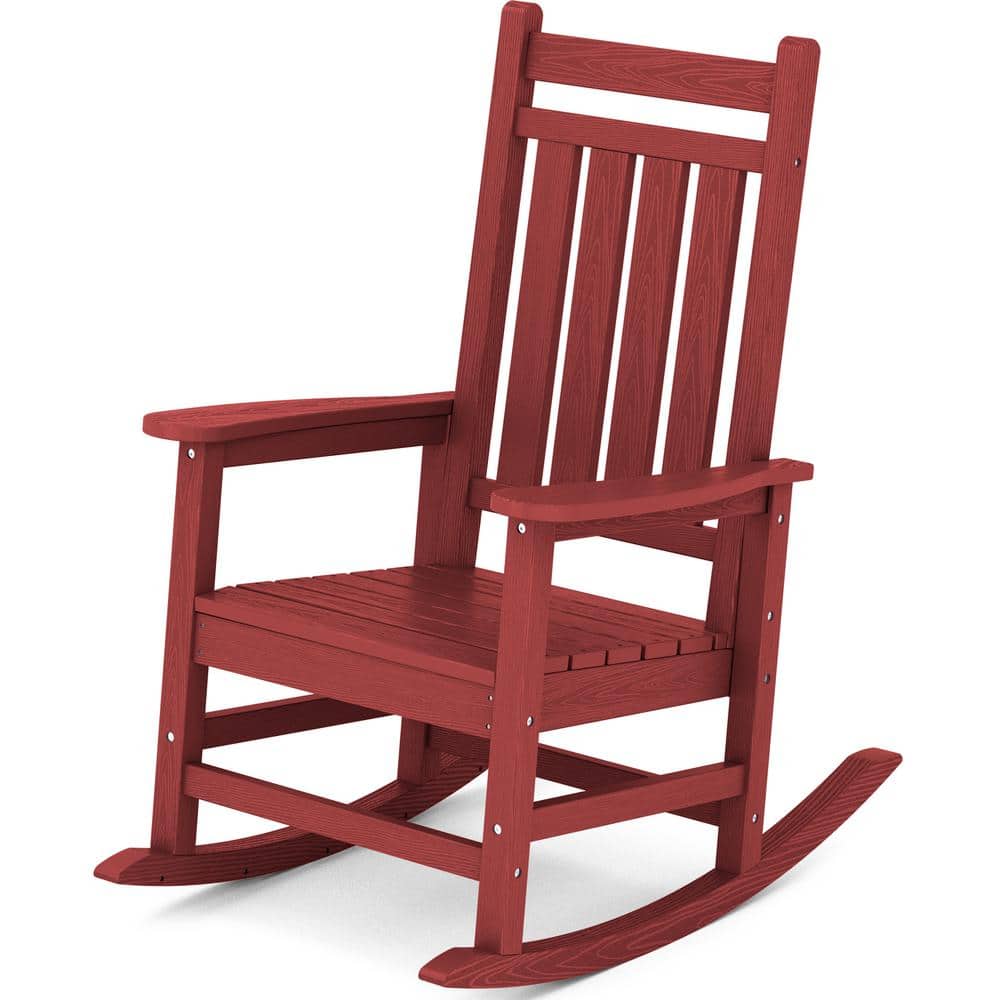 Oversized HDPE Resin Outdoor Patio Rocking Plastic Adirondack Chair in Red