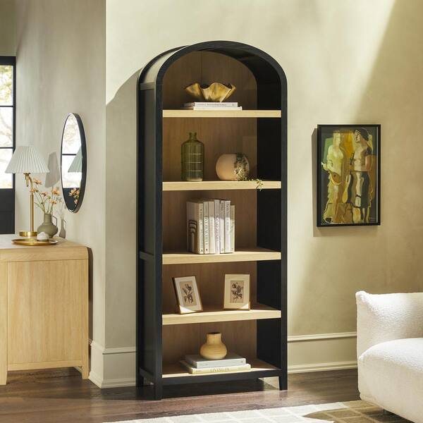 Welwick Designs Arched 76 in. Tall Black Wood 5 Shelf Bookcase with Open Front Storage Design HD10052 The Home Depot