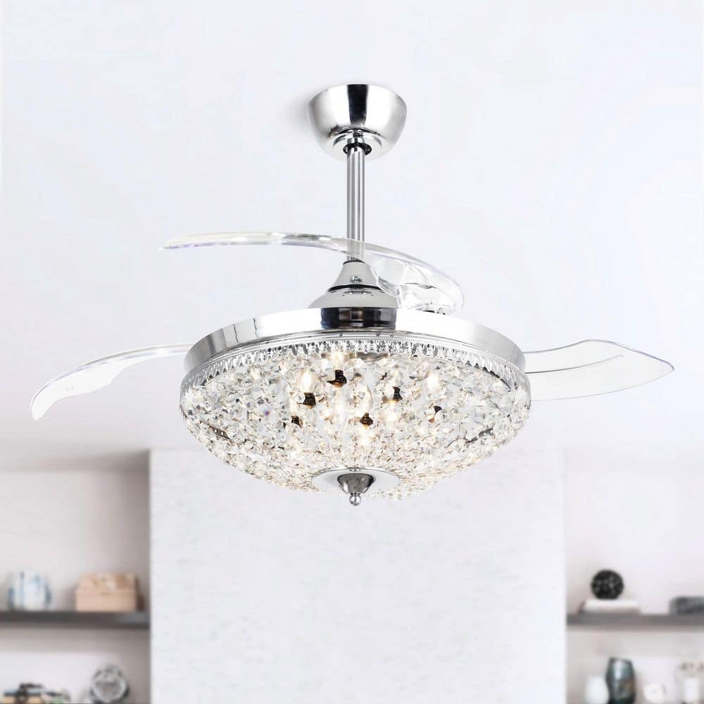 matrix decor 42 in. Chrome Retractable Ceiling Fan with Light Kit and ...