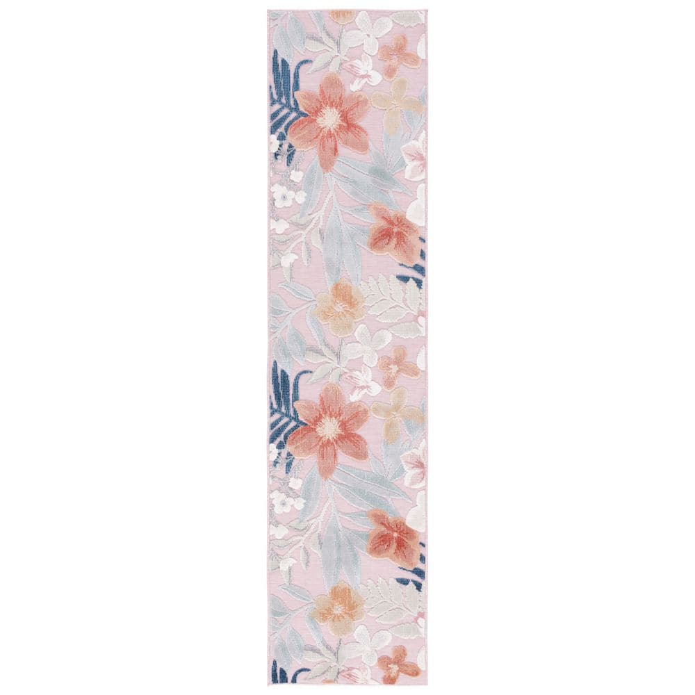 SAFAVIEH Cabana Pink/Gray 2 ft. x 9 ft. High-Low Floral Leaf Indoor ...