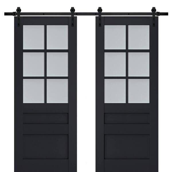 Sartodoors 24 in. x 84 in. 2 Panel Frosted Glass Antracite Solid Wood ...