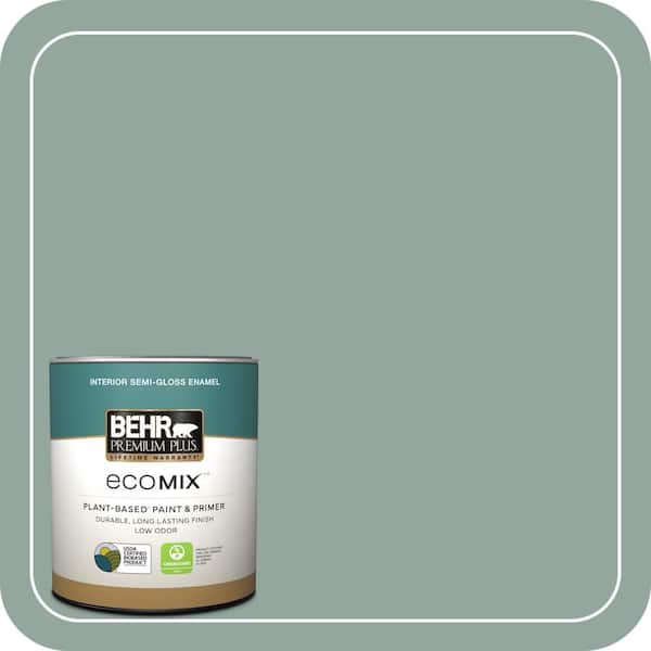 BEHR PREMIUM PLUS 1 qt. #PPU12-05 Lotus Leaf Semi-Gloss Enamel EcoMix ...