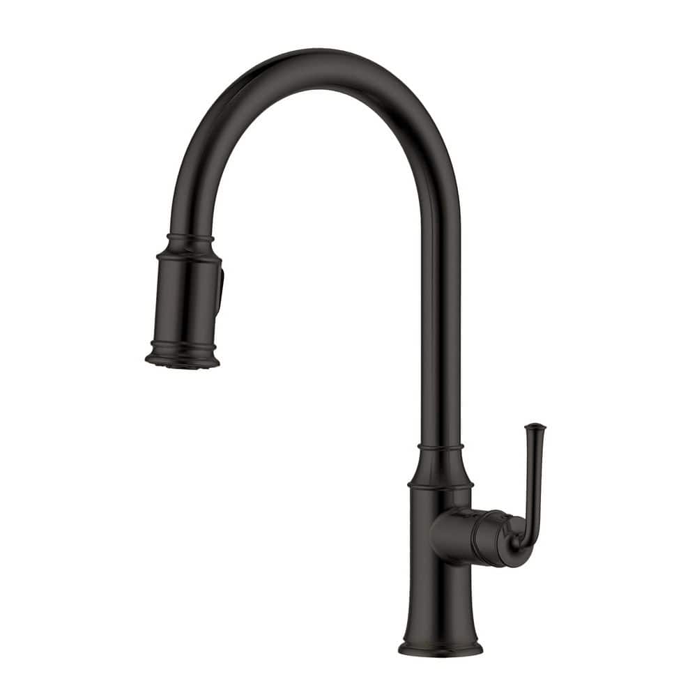 Ruvati Simoni Matte Black 16.5 in. H Single Handle Gooseneck Pull Down ...
