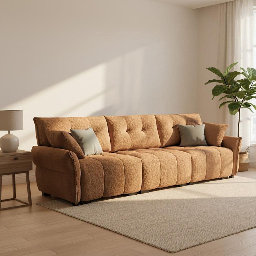 Homy Casa TURTY 110.2 in. Rolled Arm Chenille 3-Seater Rectangle Tufted ...