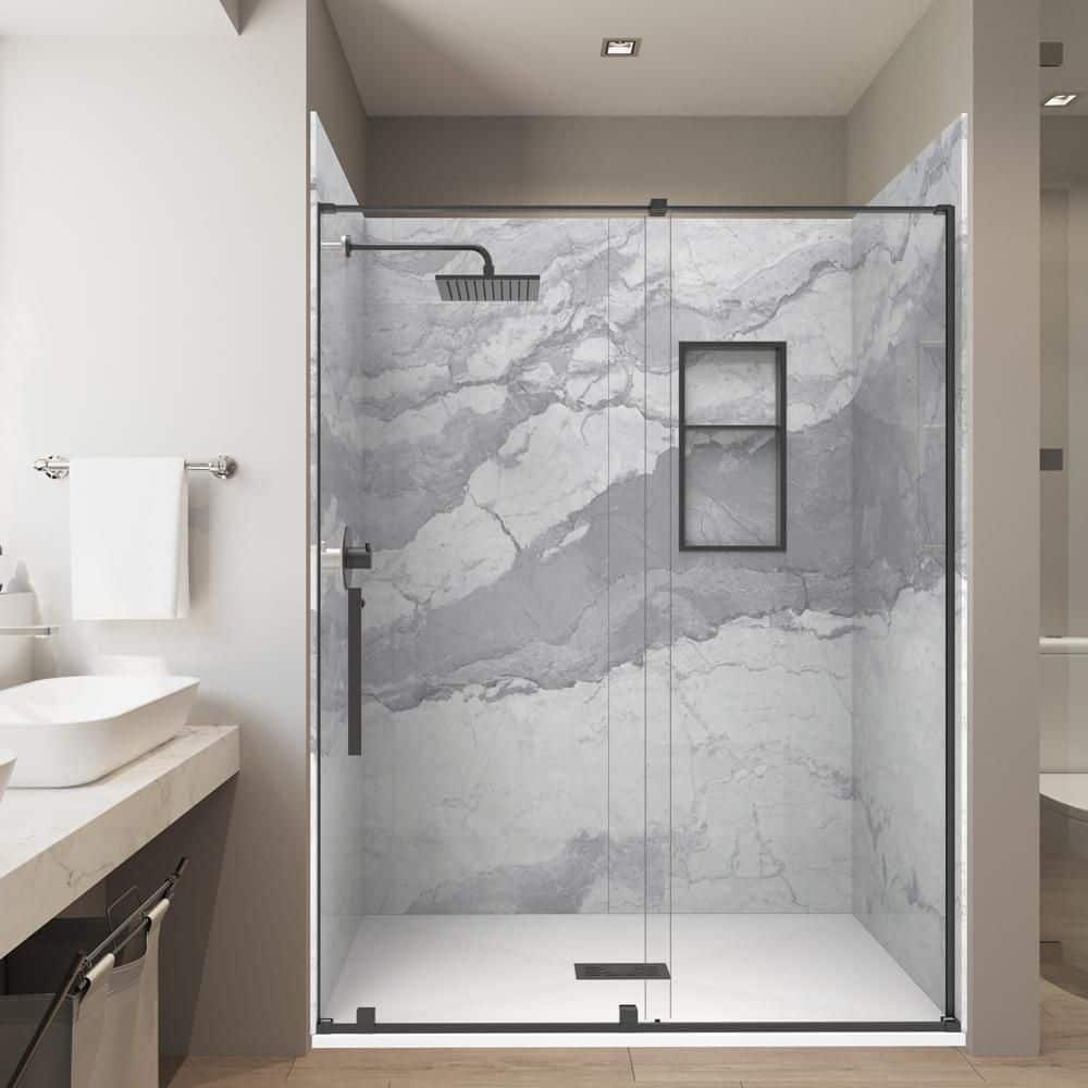 CASTICO Italian Ice 36in. x 60in. x 84in. Solid Composite Stone Alcove ...