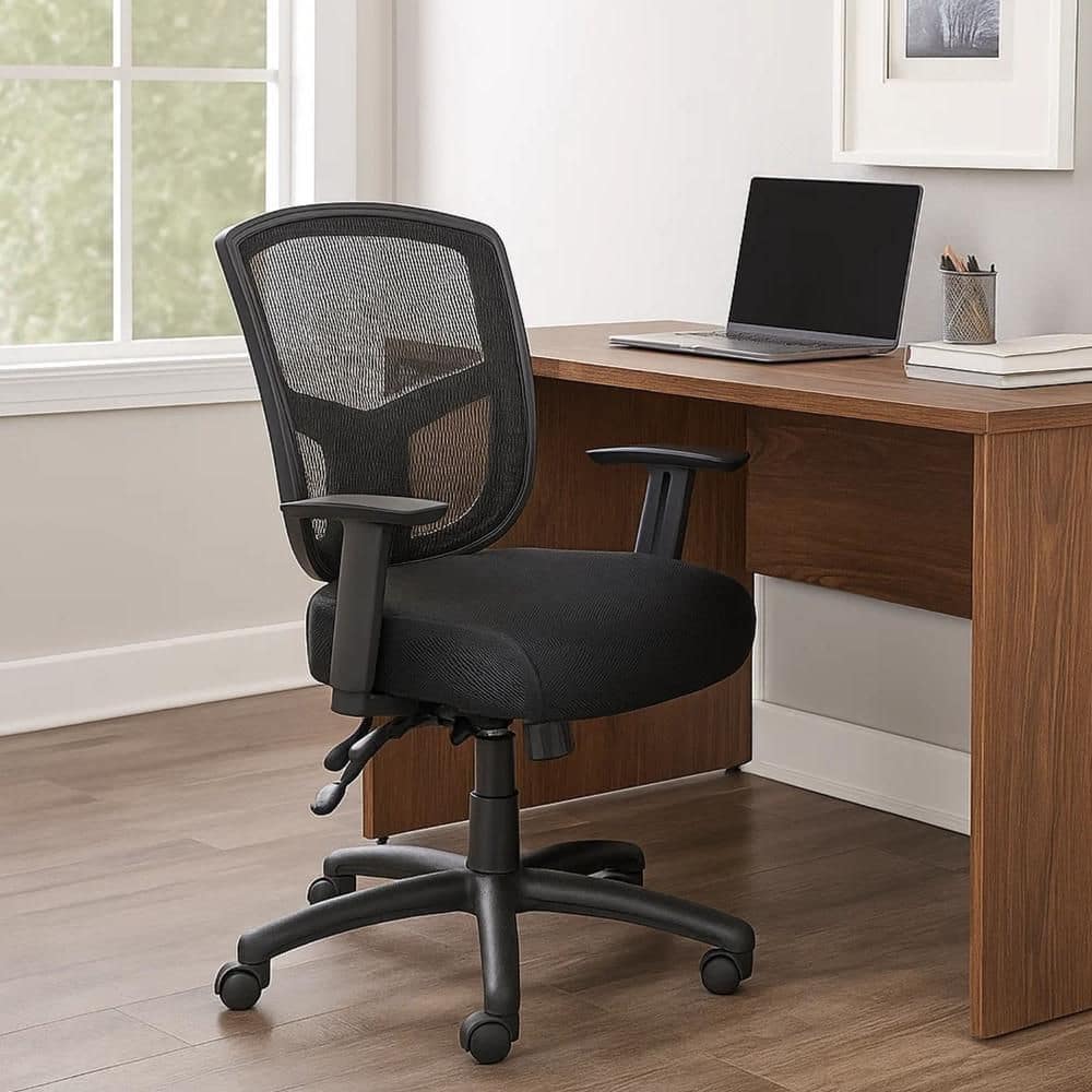 Benjara Oyo Mesh Swivel Task Chair in Black Arms BM344580 - The Home Depot
