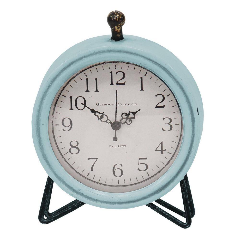 HomeRoots Victoria Abstract Blue Metal and Wood Table Clock-331473 ...