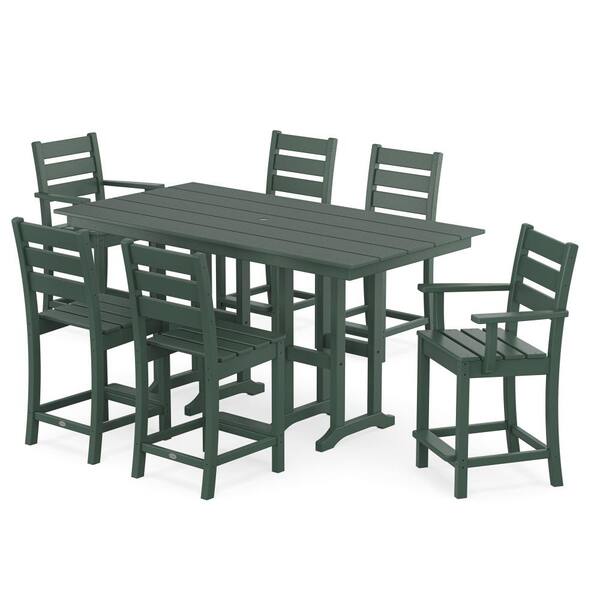POLYWOOD Grant Park Green 7-Piece HDPE Plastic Farmhouse Counter Set ...