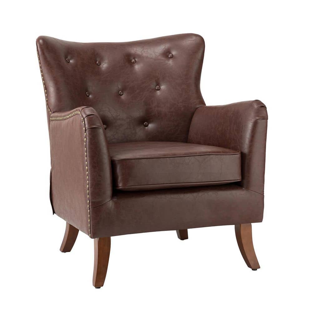 JAYDEN CREATION Germano Brown Vegan Leather Wingback Armchair with ...