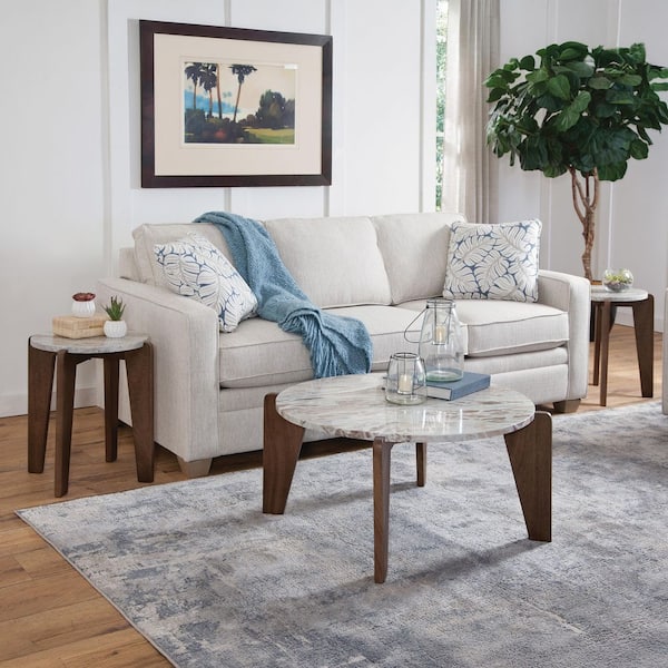 Steve Silver Shavon 32 in. Brown Round Marble Coffee Table and 2 End ...