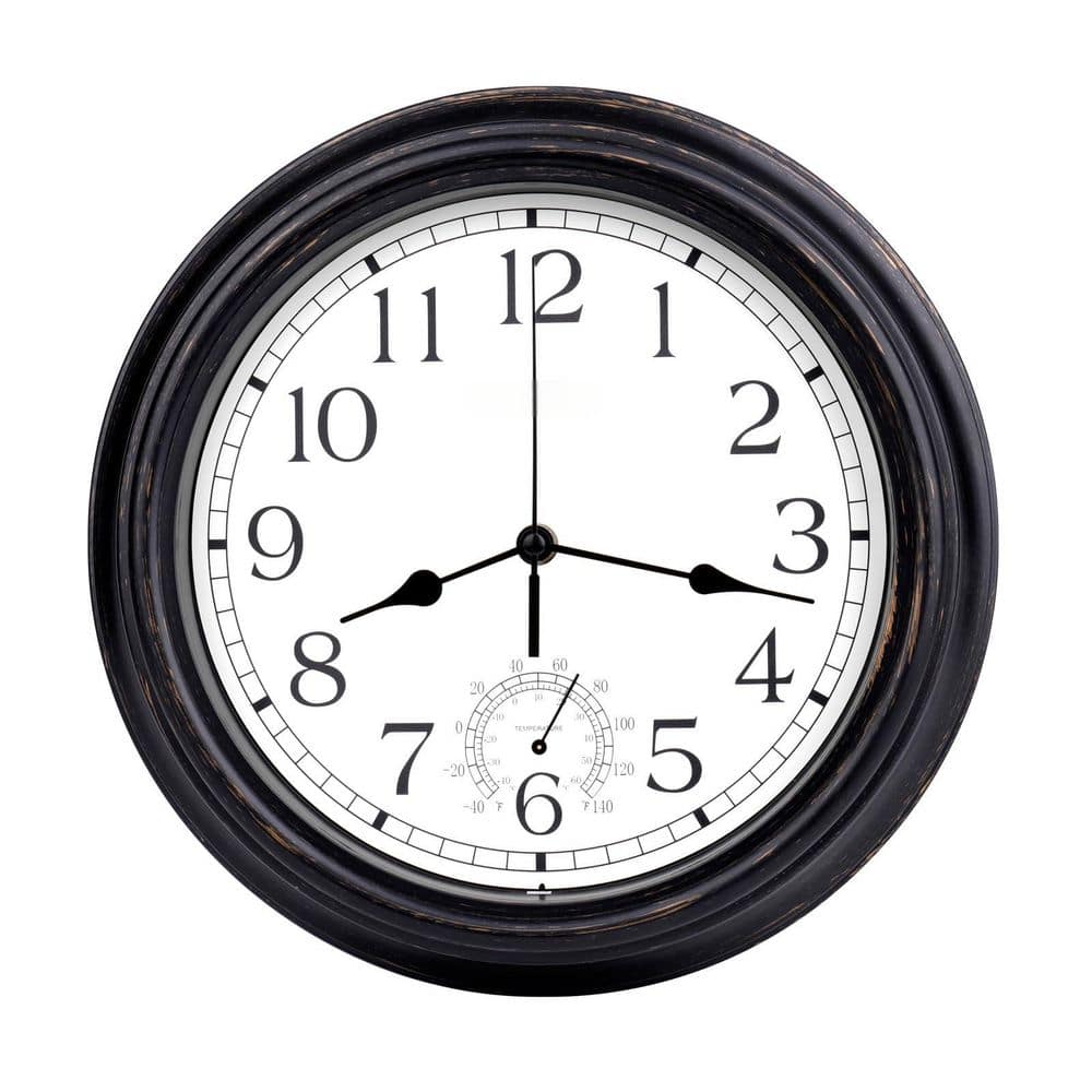 OGETFUUR 16 in. Large Outdoor Clock Waterproof with Thermometer Retro ...