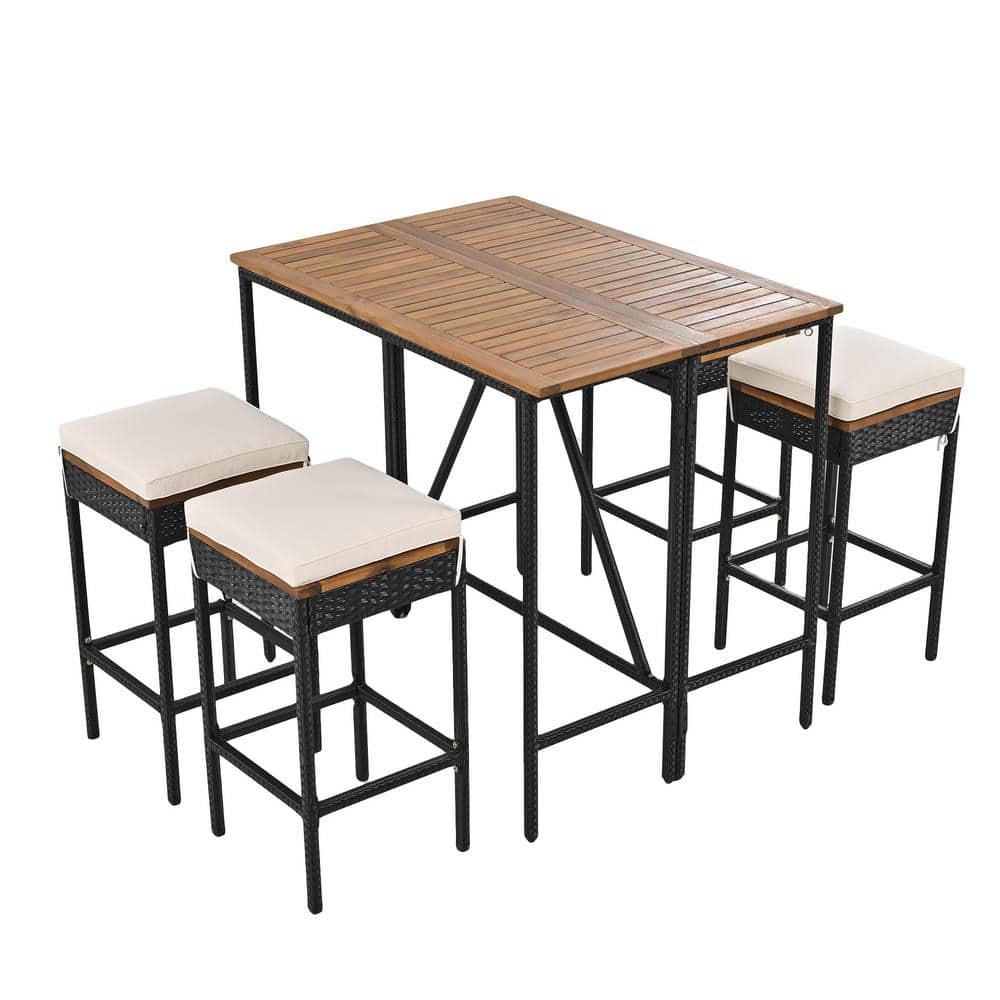 Miscool Anky 5-Piece Wicker Rectangle Bar Height Outdoor Dining Set ...
