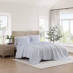 Tommy Hilfiger Ithaca Stripe 3-Piece White/Blue Cotton Twin Quilt Set ...