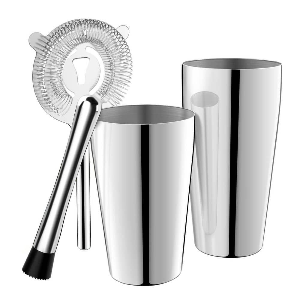 Lynzavix 4-Piece Stainless Steel Cocktail Shaker Set, Silver Bar ...