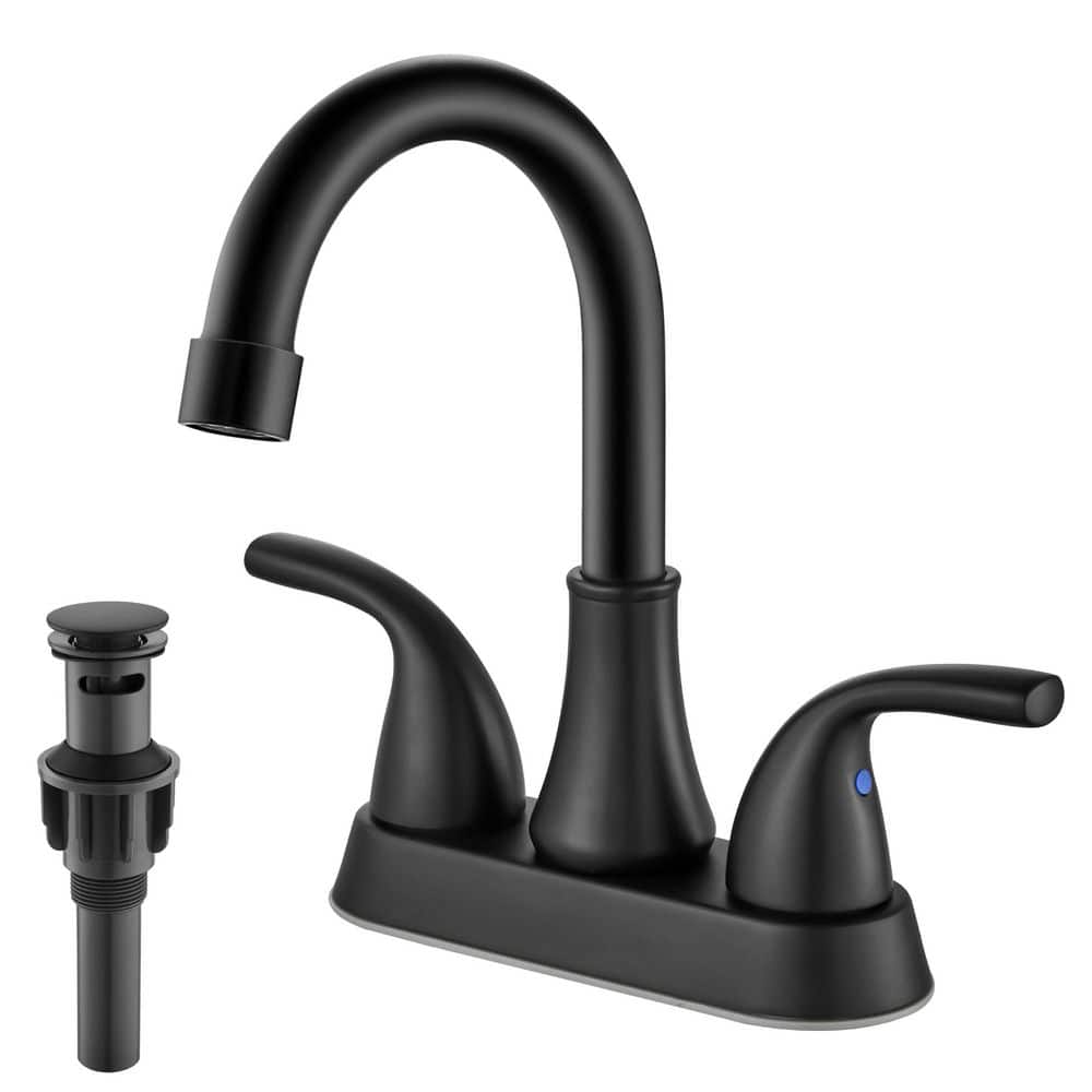 4 in. Centerset Double Handle High Arc Bathroom Faucet with Drain Kit ...