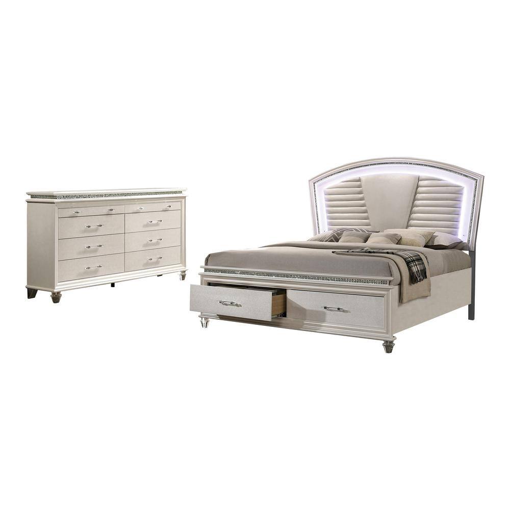 Furniture of America Litzler 2-Piece Pearl White Wood King Bedroom Set ...