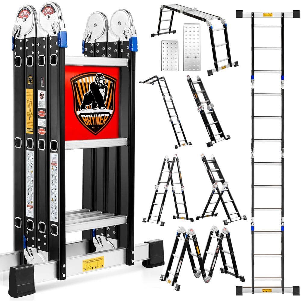 Angel Sar 12 ft. Reach 330 lb. Aluminium 7 in 1-Folding Ladder, Heavy ...