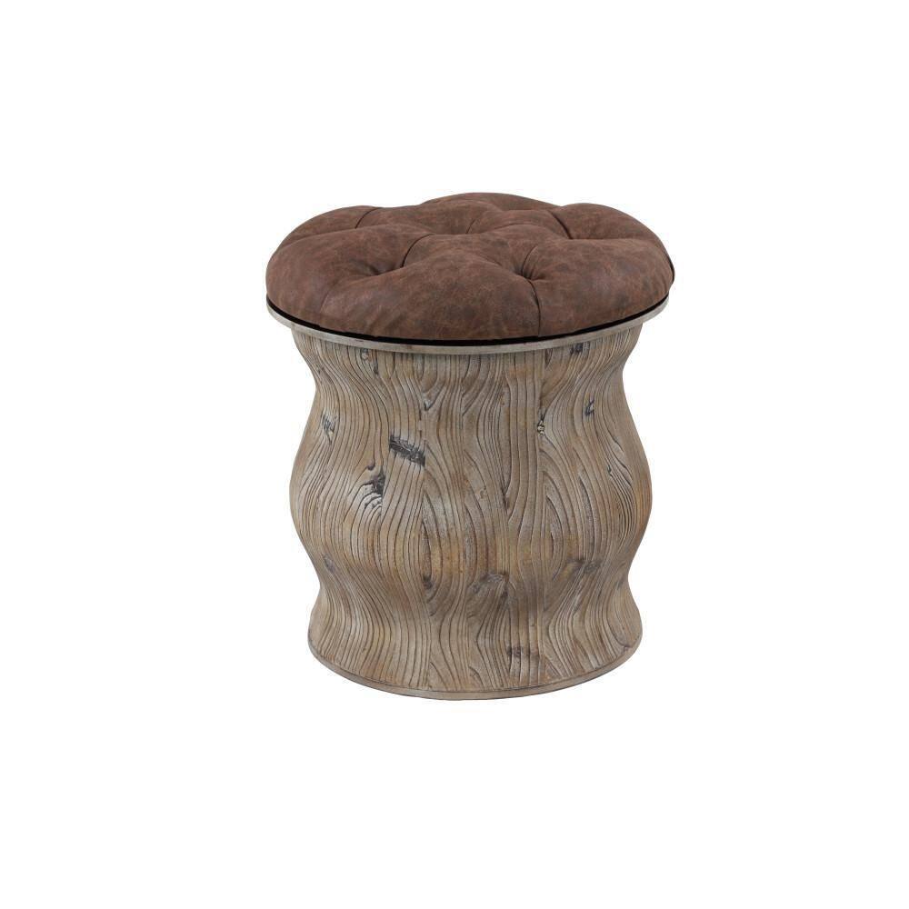 Litton Lane Brown Storage Stool with Tufted Seat 90671 - The Home Depot