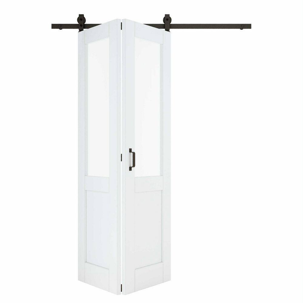 ARK DESIGN 48 in. x 80 in. 1/2-Lite Tempered Clear Glass White Primed ...