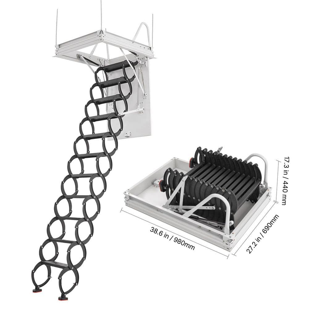 SKYSHALO Attic Ladder, 660LBS. Capacity, Fits 8.5-9.4 ft. Ceilings, 39. ...