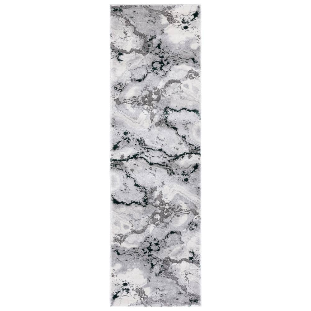 SAFAVIEH Craft Gray/Green 2 ft. x 10 ft. Marbled Abstract Runner Rug ...