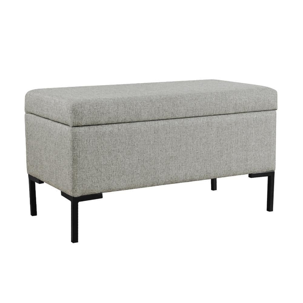 Benjara Ray Gray and Black Fabric Rectangle Storage Ottoman BM334205 ...