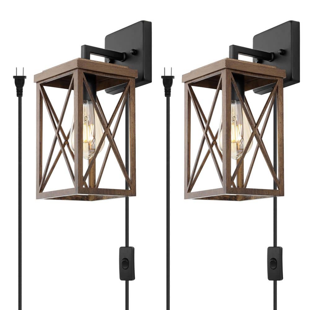 WINGBO 9 in. Brown Indoor Lantern Wall Sconces, (2-Pack) WBWL-S014-NW ...
