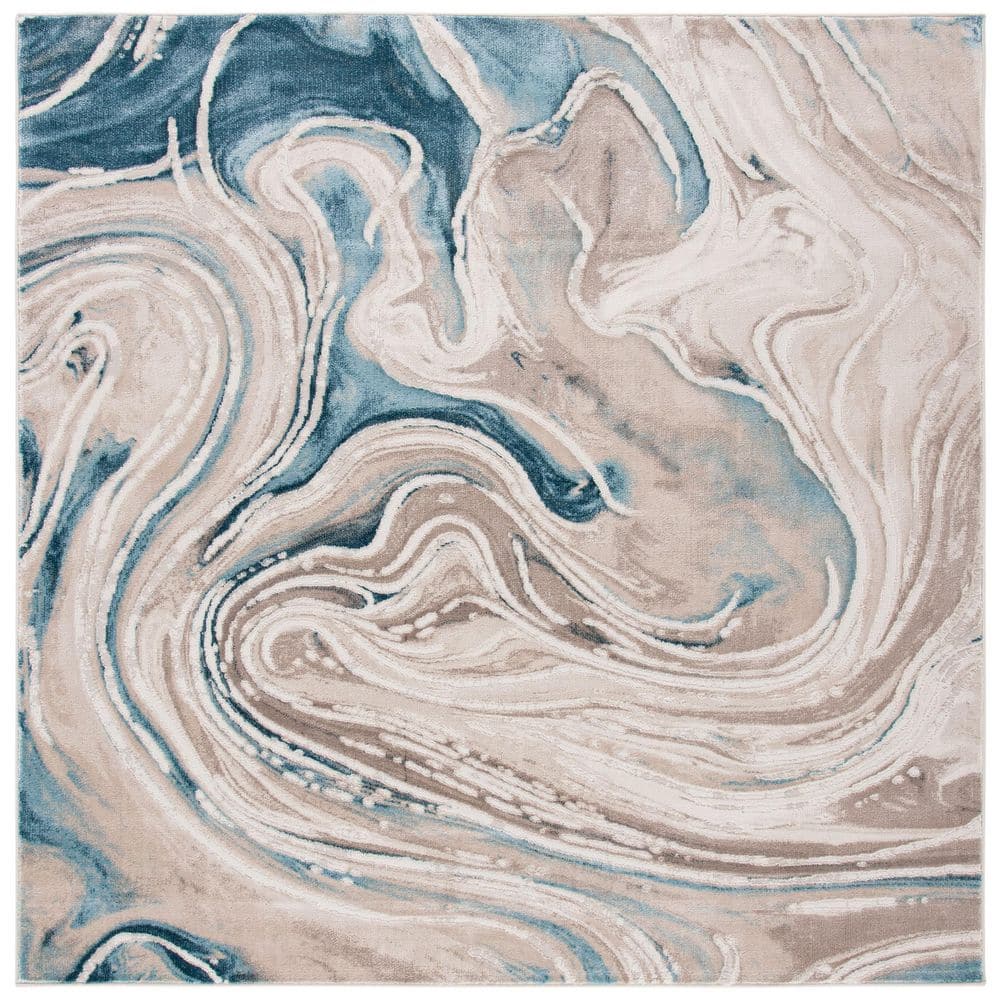 SAFAVIEH Meadow 7 ft. x 7 ft. Beige/Blue Granite Swirl Square Area Rug ...