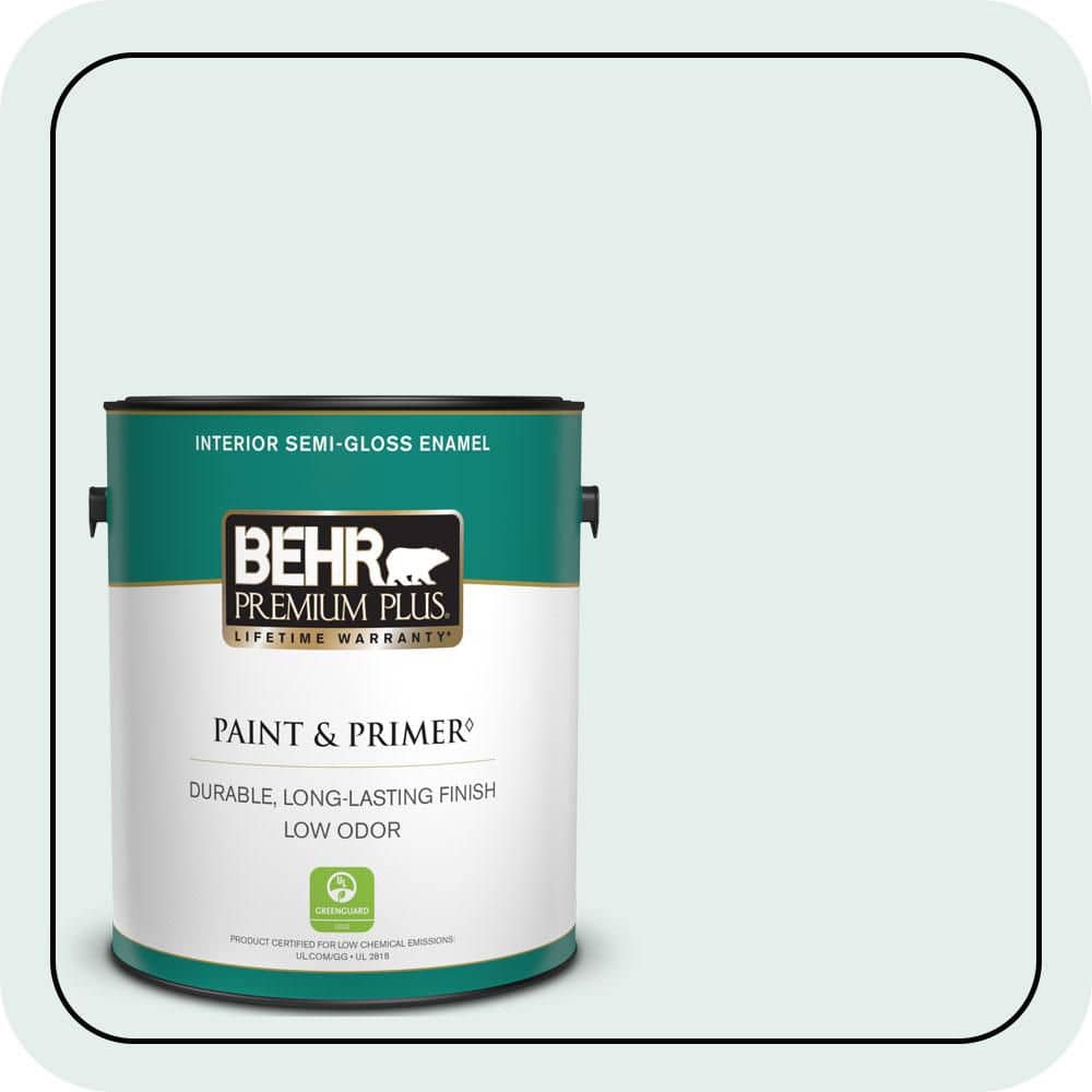 BEHR PREMIUM PLUS 1 gal. #W-D-510 Waterfall Mist Semi-Gloss Enamel Low ...
