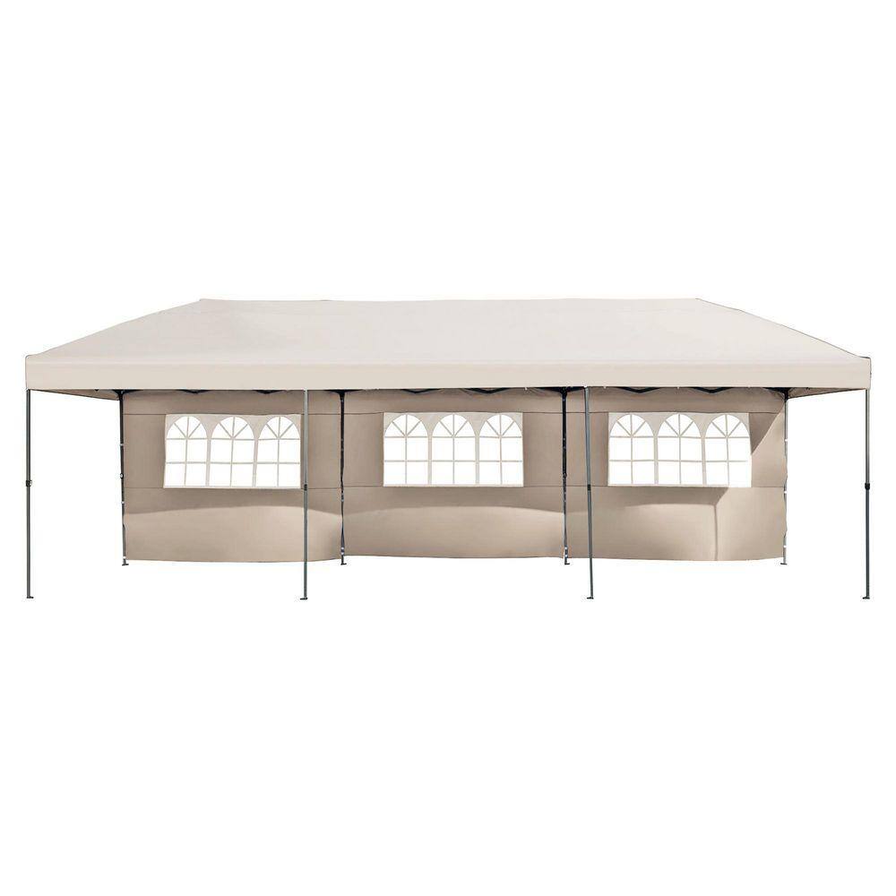 Zeus & Ruta 10 ft. x 30 ft. Khaki Pop Up Canopy with Sidewalls and ...