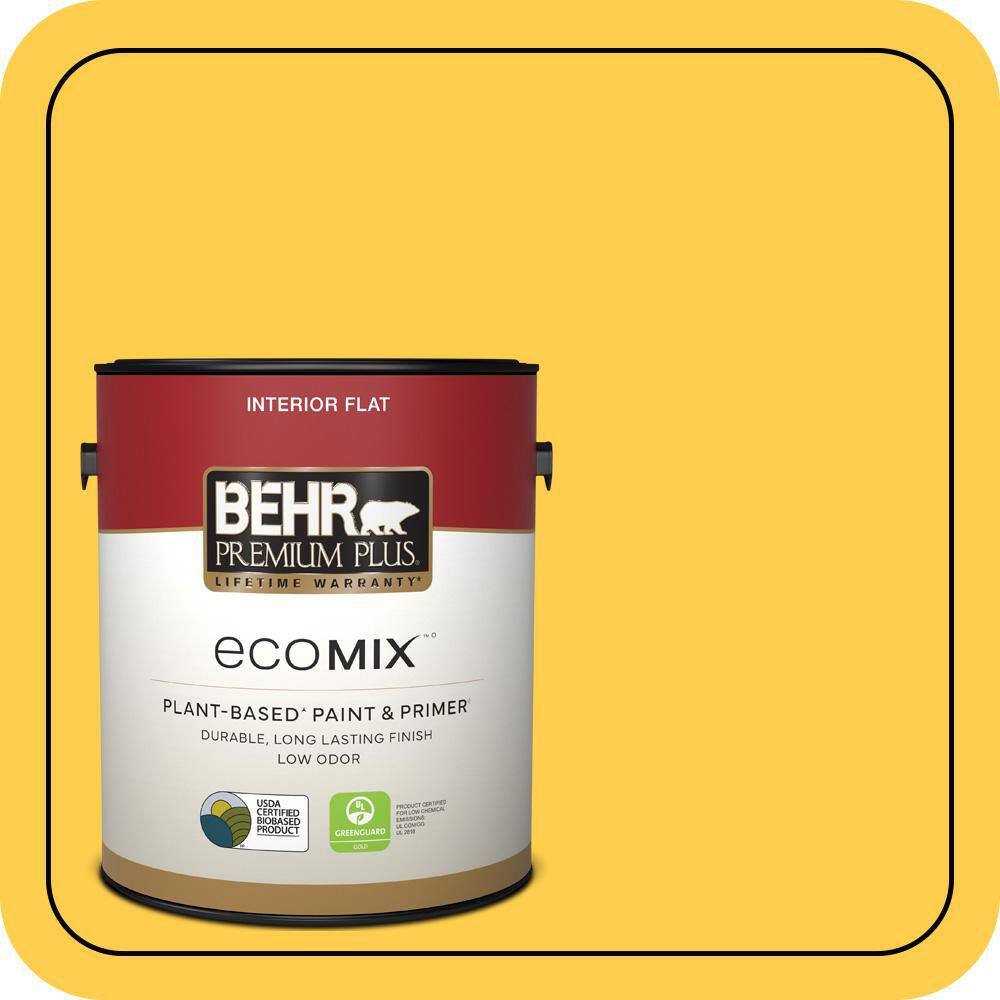 BEHR PREMIUM PLUS 1 gal. #340B-6 Pineapple Soda Flat EcoMix Plant-Based ...