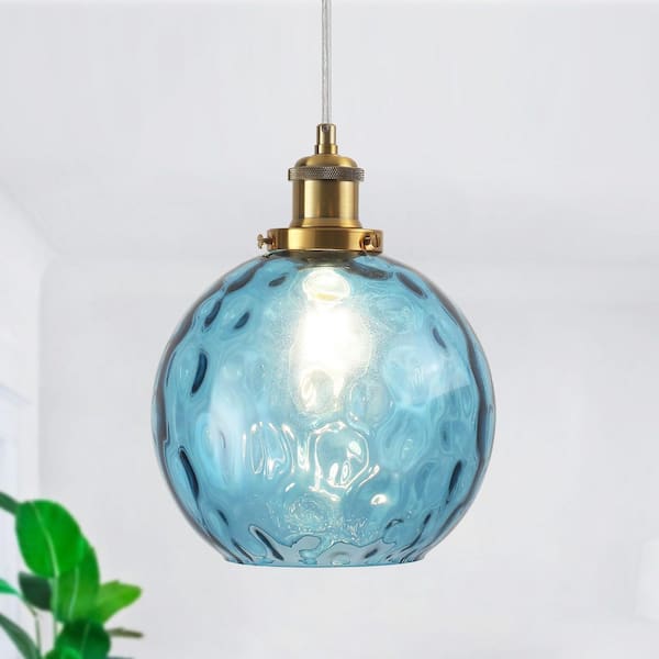 ETONIMERR Luxe 8 in. 1-Light Blue Globe Glass Shade Pendant Light HD2 ...