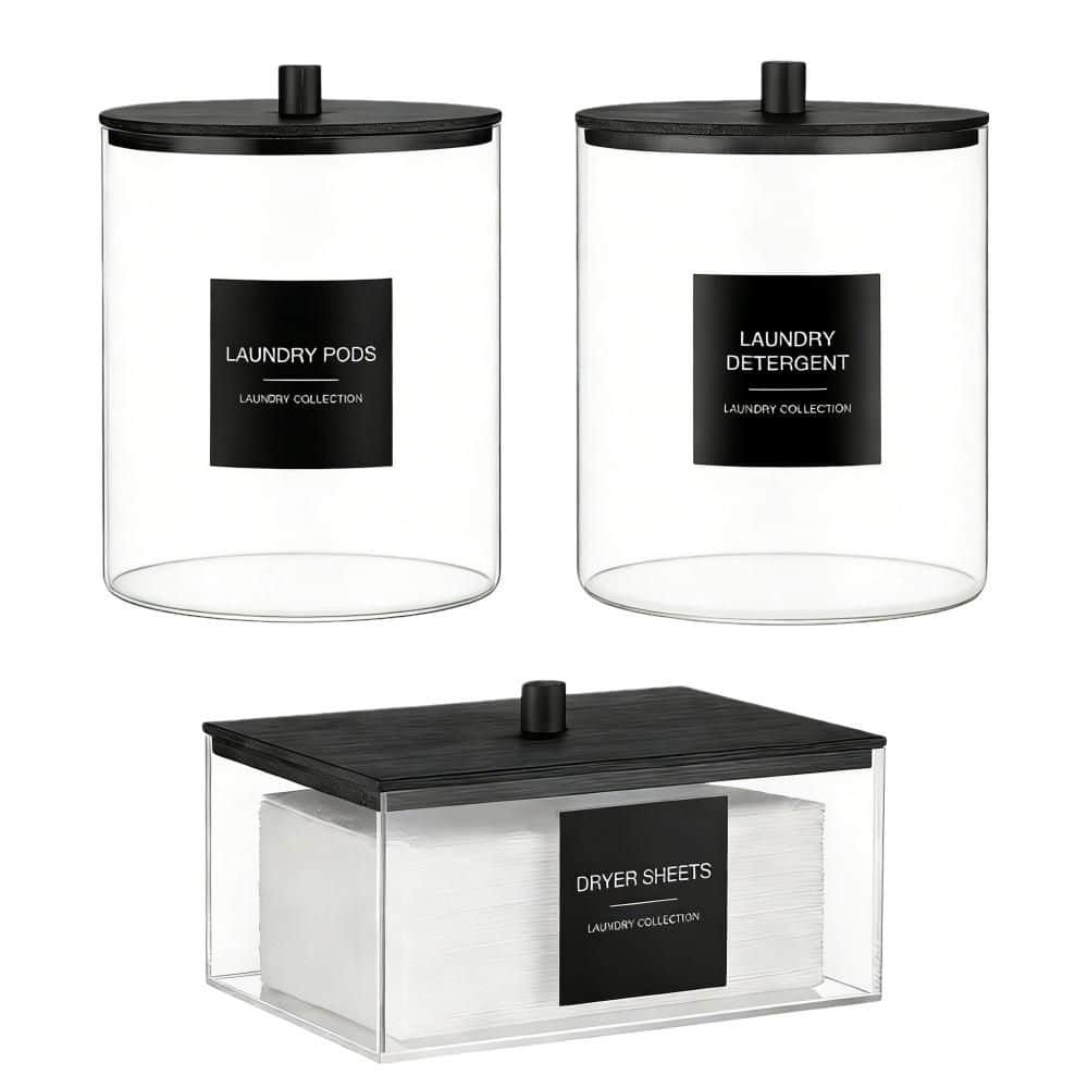 Numhew 3-Pack Glass Jars and Acrylic Dryer Sheet Holder Set for Laundry ...