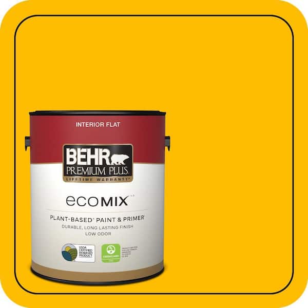BEHR PREMIUM PLUS 1 gal. #340B-7 Empire Yellow Flat EcoMix Plant-Based ...