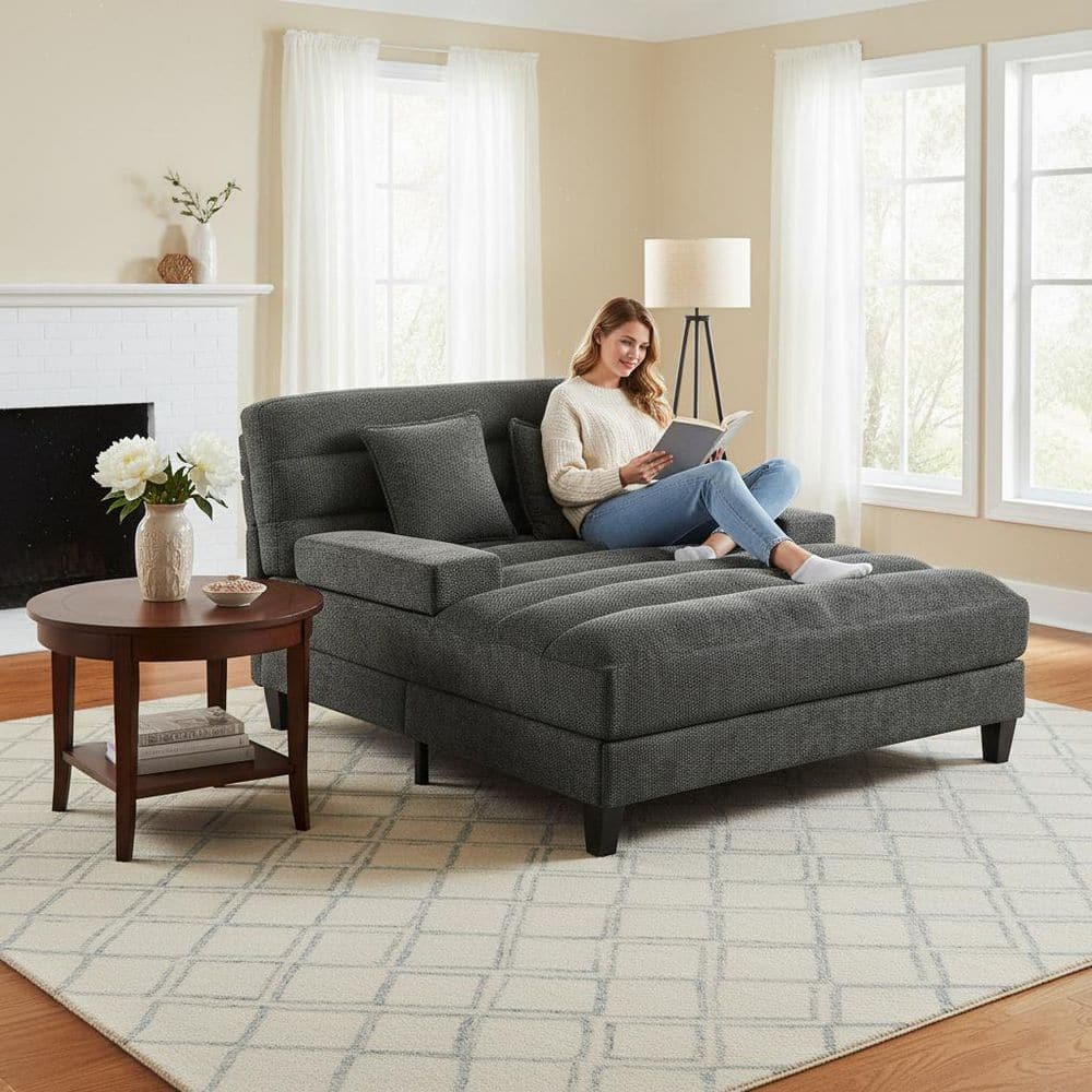 Homy Casa GDRA 57.1 in. Graphite Gray Chenille Full Size Adjustable ...