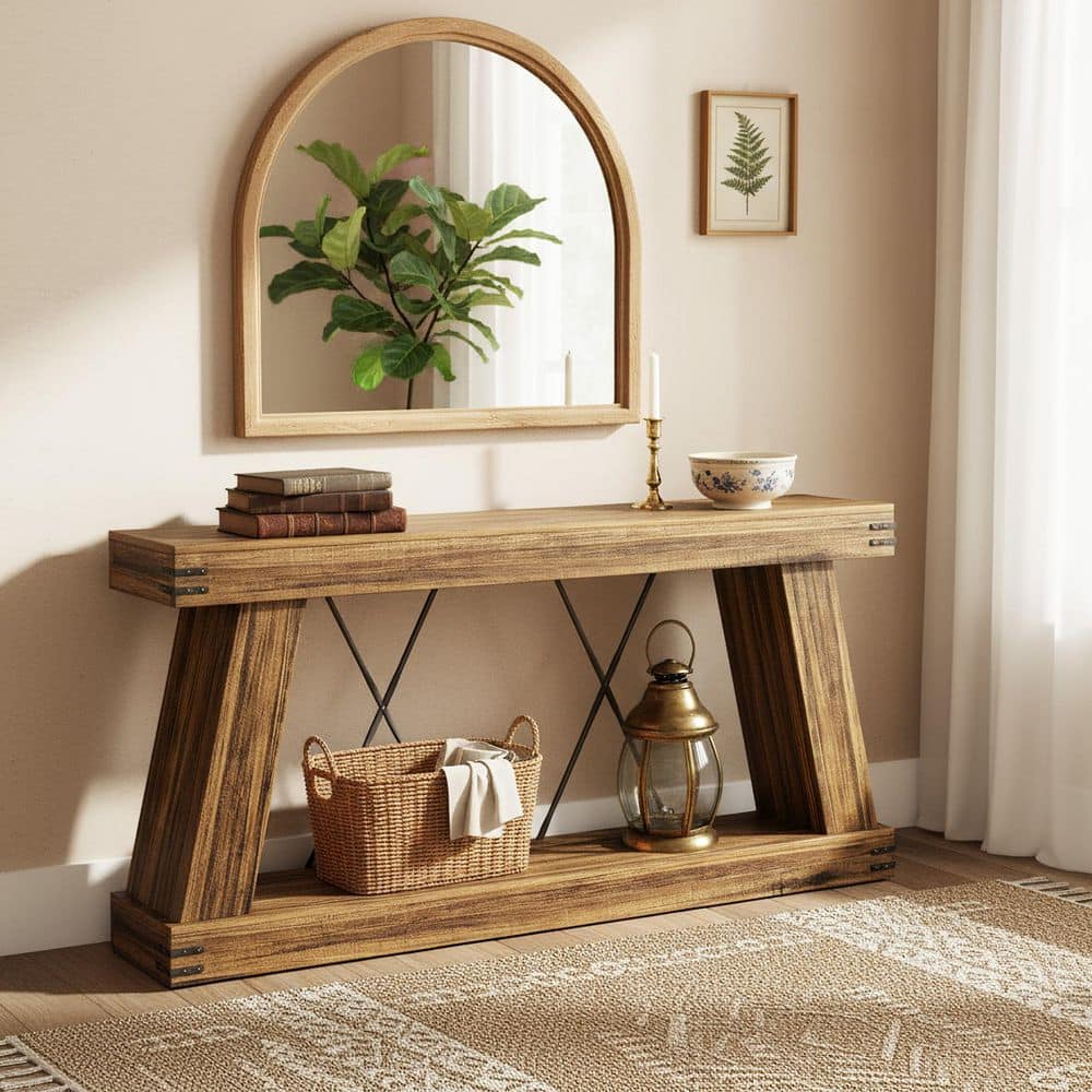 BYBLIGHT Turrella 70.9 in. Brown Rectangle Wood Console Table Long Sofa ...