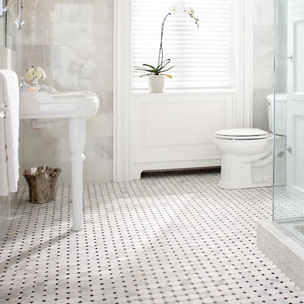 Octagon Marble Floor Tile Elongated Octagon Waterjet Mosaic Crema