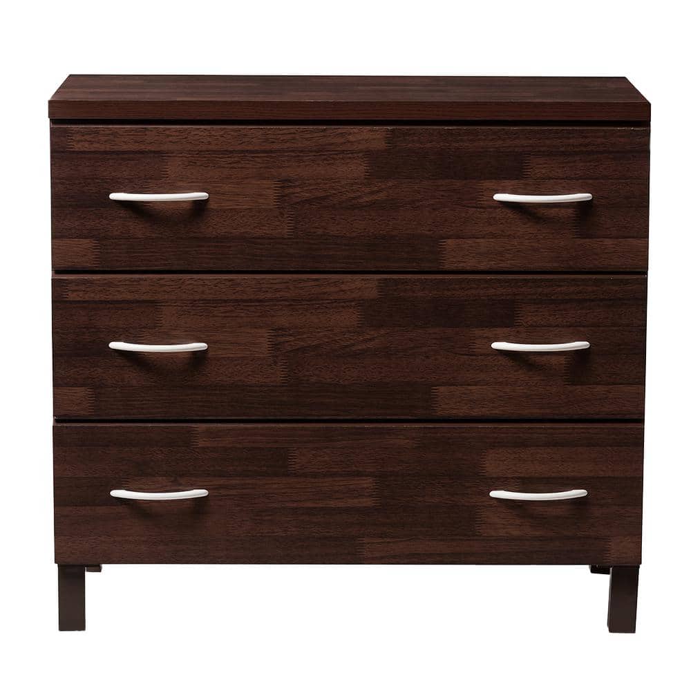 Baxton Studio Maison Contemporary 3-Drawer Dark Brown Wood Finish Wood ...