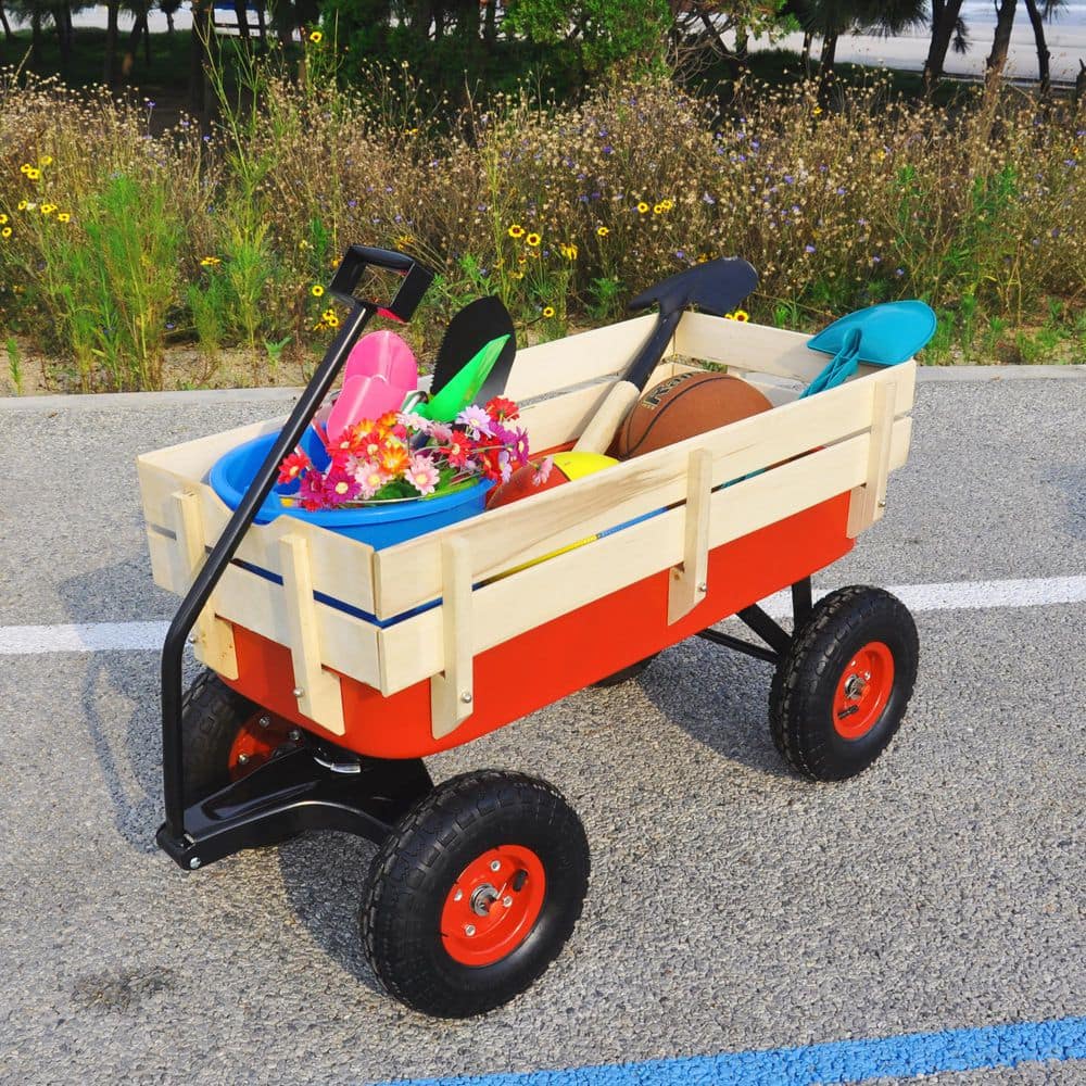 Red 3 cu. ft. Metal Outdoor Powered Weelbarrow Wagon Tools Cart with ...