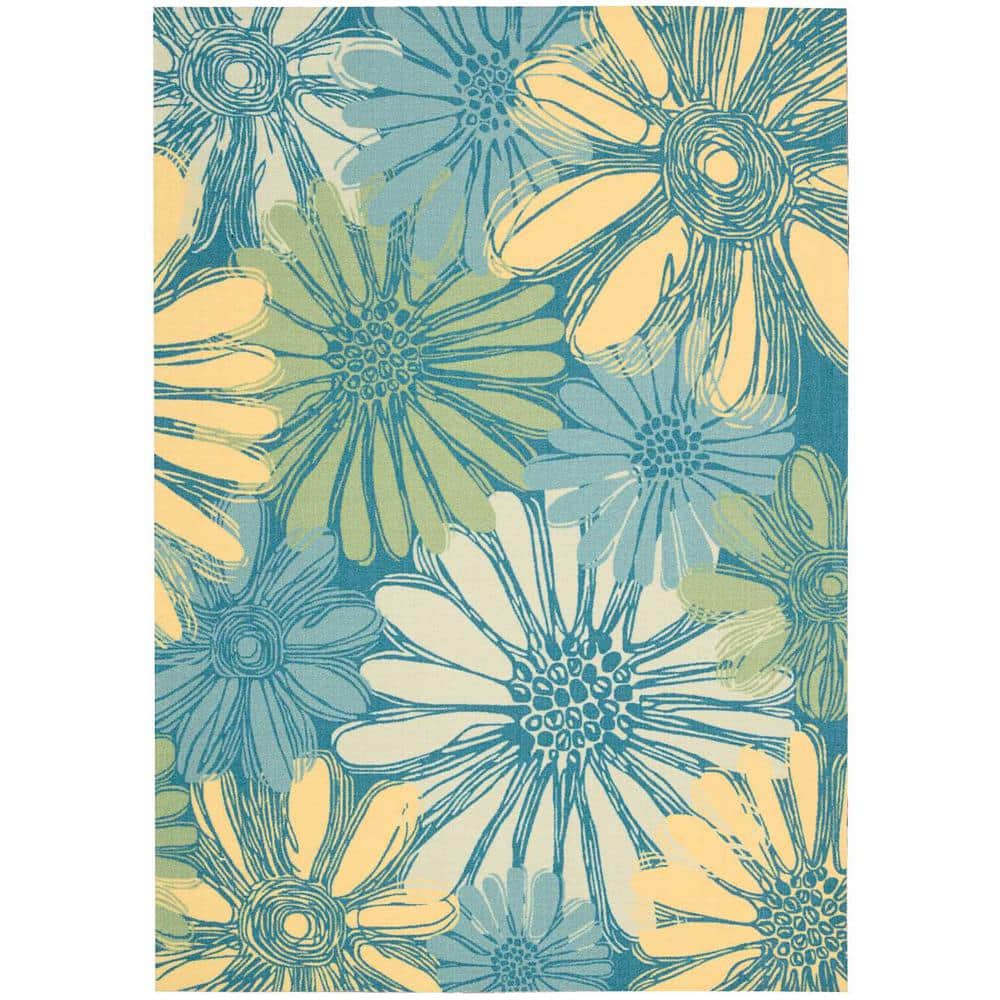 Nourison Home and Garden Daisies Blue 8 ft. x 11 ft. Floral ...