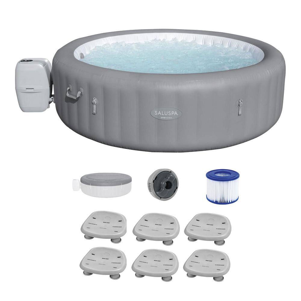 Bestway Grenada 8-Person 190-Jet Round Inflatable Hot Tub with Pool and ...